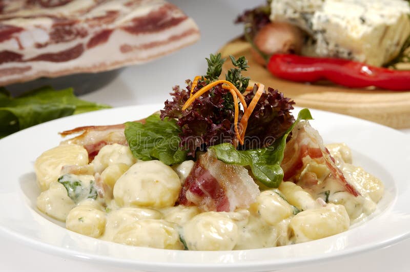 Spaghetti with Dumplings and Juicy Sauce Stock Image - Image of ...