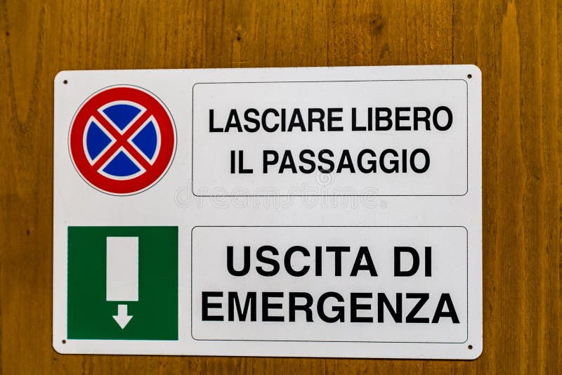 Italian Emergency Exit Sign Stock Image - Image of signboard, clear ...