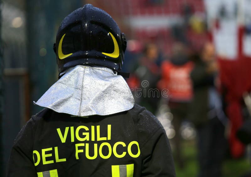 Italian Firefighter with the Oxygen Cylinder and the Helmet Stock Image ...
