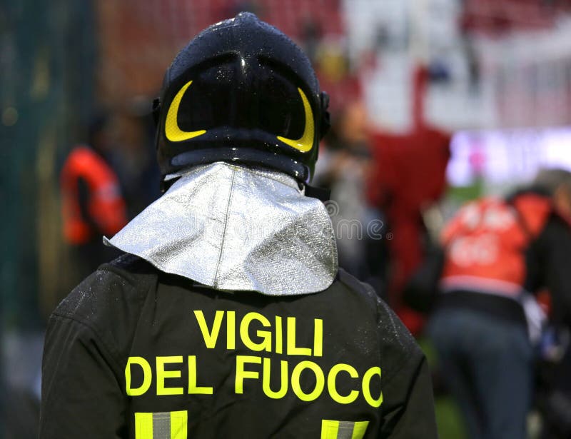 Italian Firefighter with the Oxygen Cylinder and the Helmet Stock Image ...