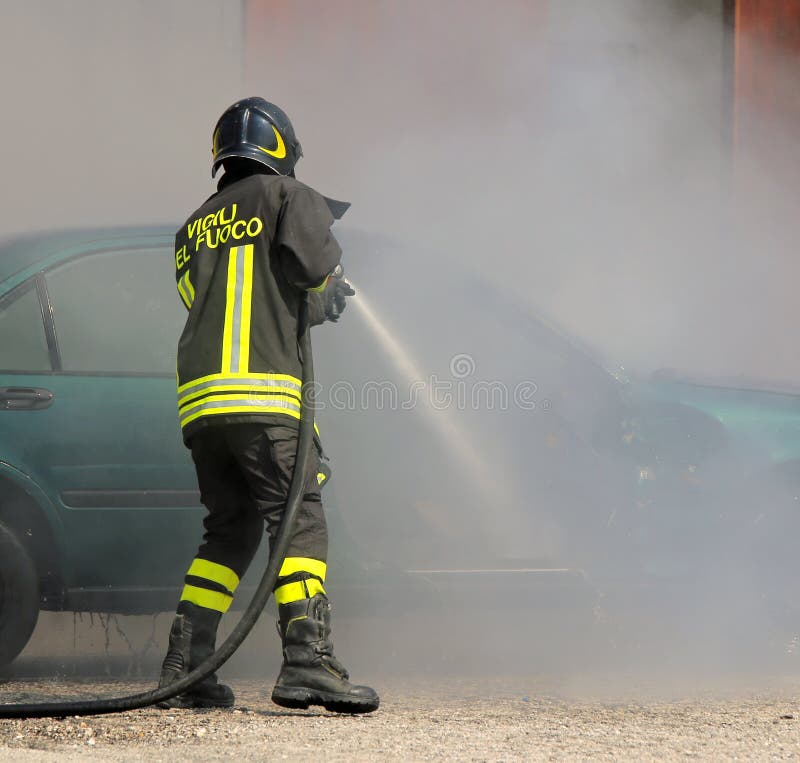 Italian Fireman with the Text on the Uniform Meaning Firemen Stock ...