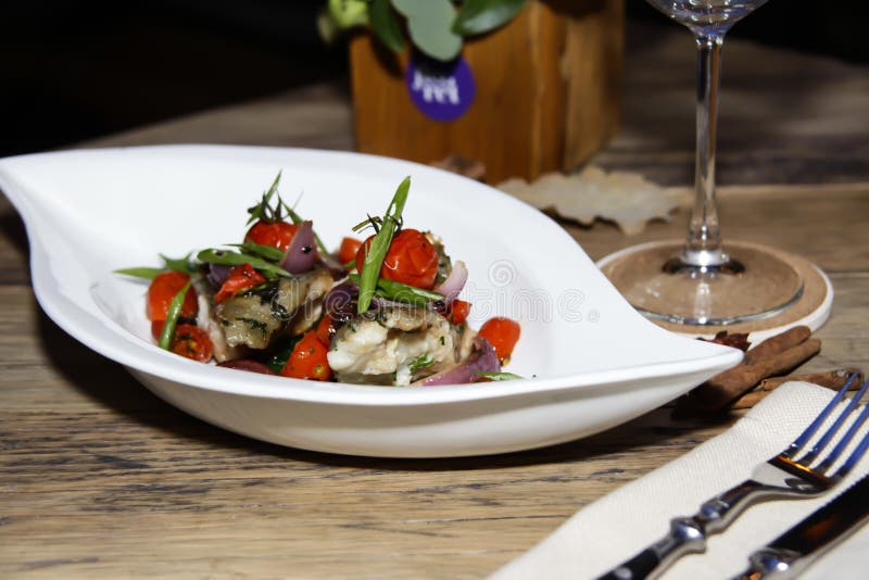 Italian Fish in Restaurant stock image. Image of diet - 84787523