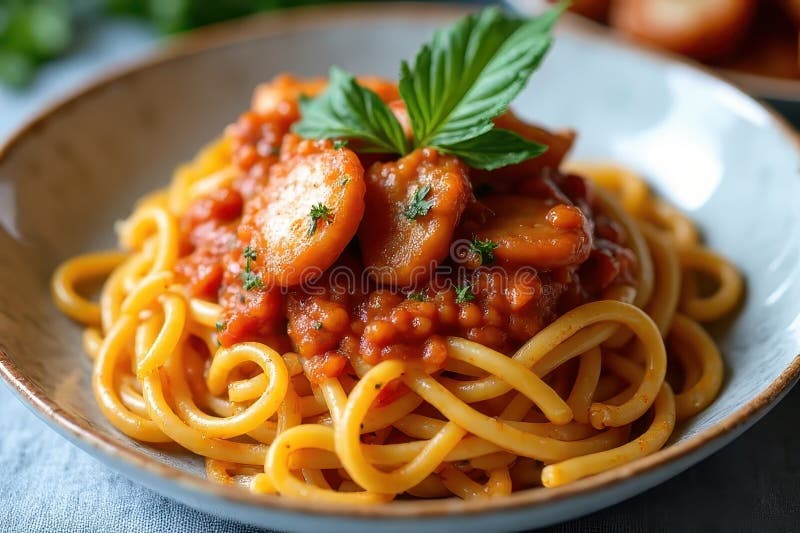 Italian Fish Sauce Pasta stock illustration. Illustration of sugo ...