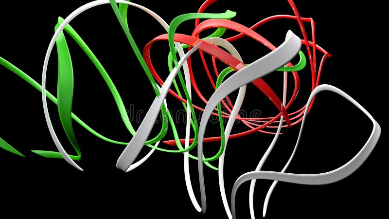 Italian Flag Abstract Ribbons on Black Background - 3D Rendering ...