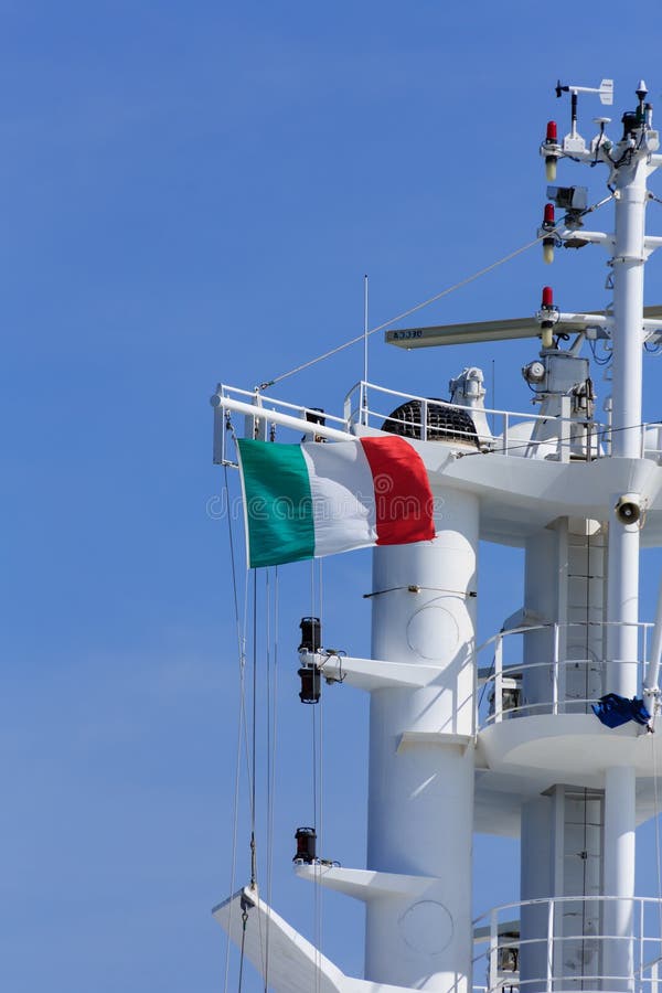 Italian Flag on Cruise Ship Tower Stock Image - Image of white, travel ...