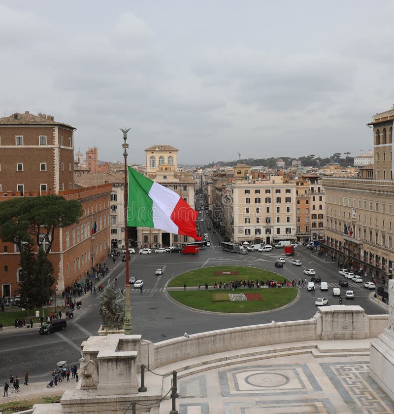 Italian Flag Flying from the Monument Called Vittoriano in Rome ...