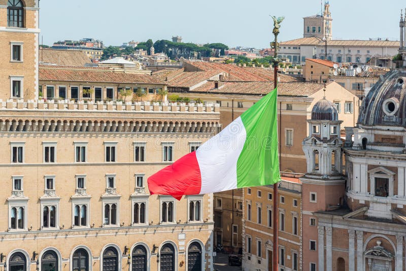 Italian Flag on Piazza Venezia in Rome Stock Image - Image of national ...