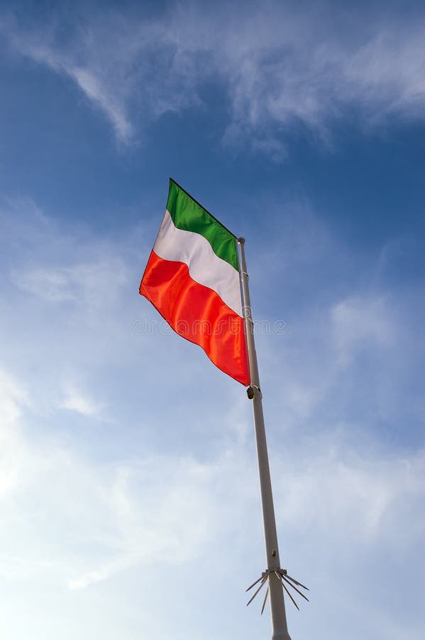 Italian Flag with Pole on Blue Sky with Clouds Stock Image - Image of ...