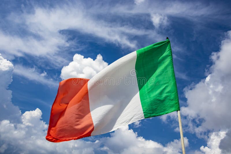 Italian Flag Waving in the Blue Sky Stock Image - Image of pole ...