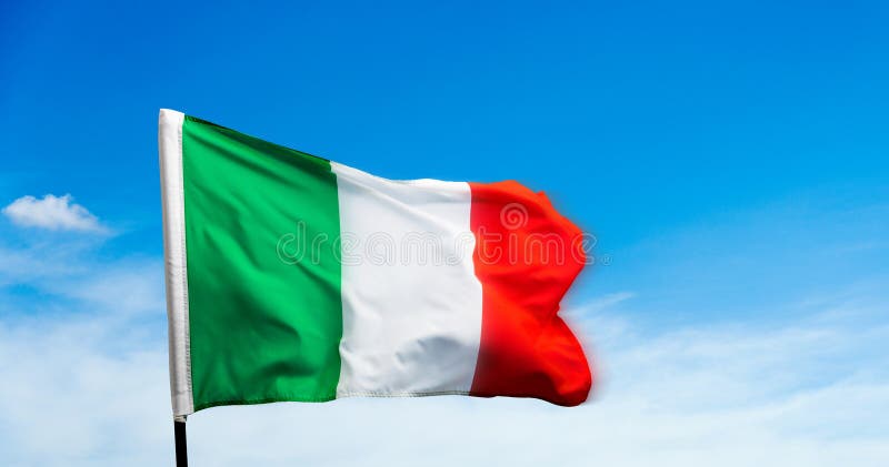 Italian Flag Waving on Blue Sky Stock Image - Image of flag, copy ...