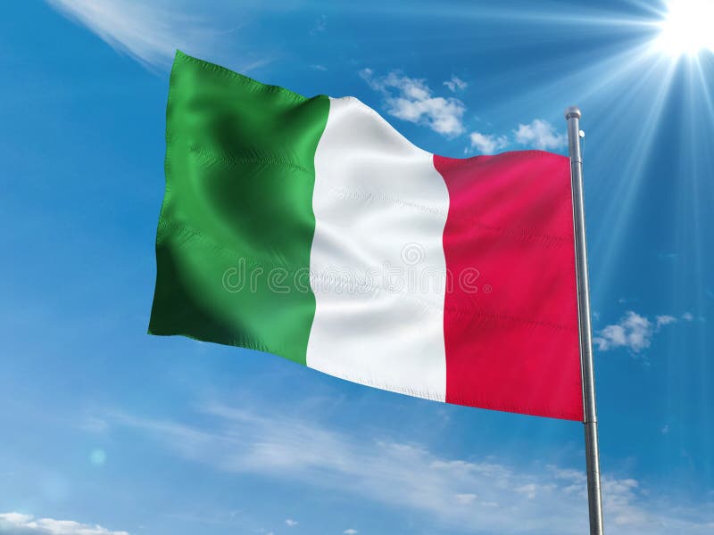 Italian Flag Waving in Blue Sky with Sun Stock Illustration ...