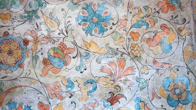 Italian Floral Frescoed Wall Stock Image - Image of artistic ...