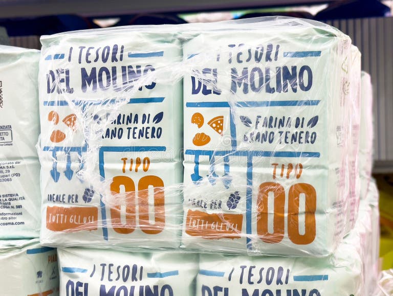 Italian Flour Packaging with Design Elements and Branding in a Store ...