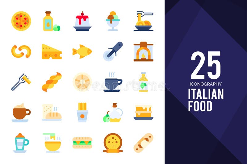 25 Italian Food Flat Icon Pack. Vector Illustration Stock Vector ...