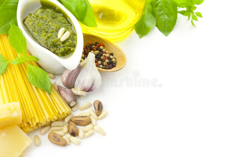 Italian Food / Pesto and Pasta / Border Stock Image - Image of basil ...