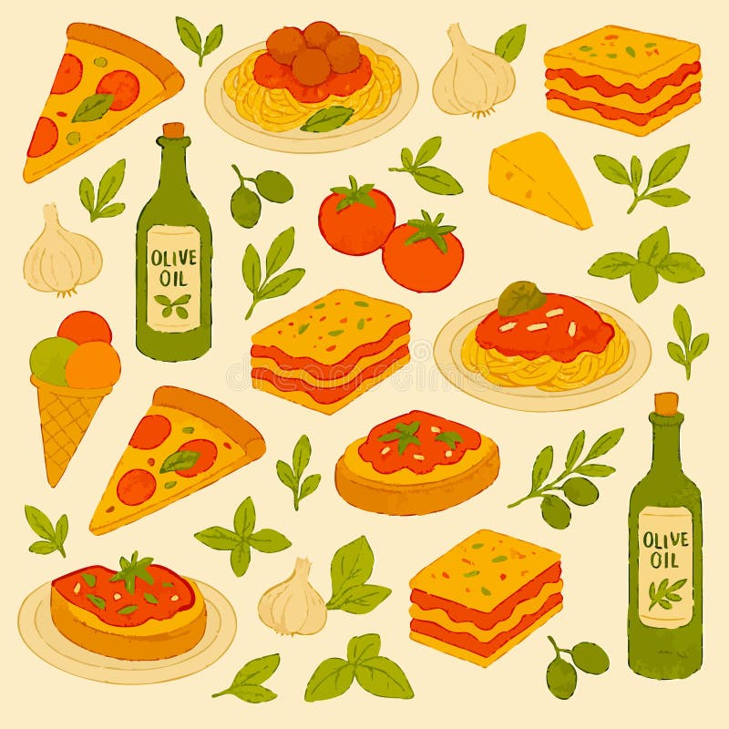 Italian Food Print Design in Vector Stock Illustration - Illustration ...