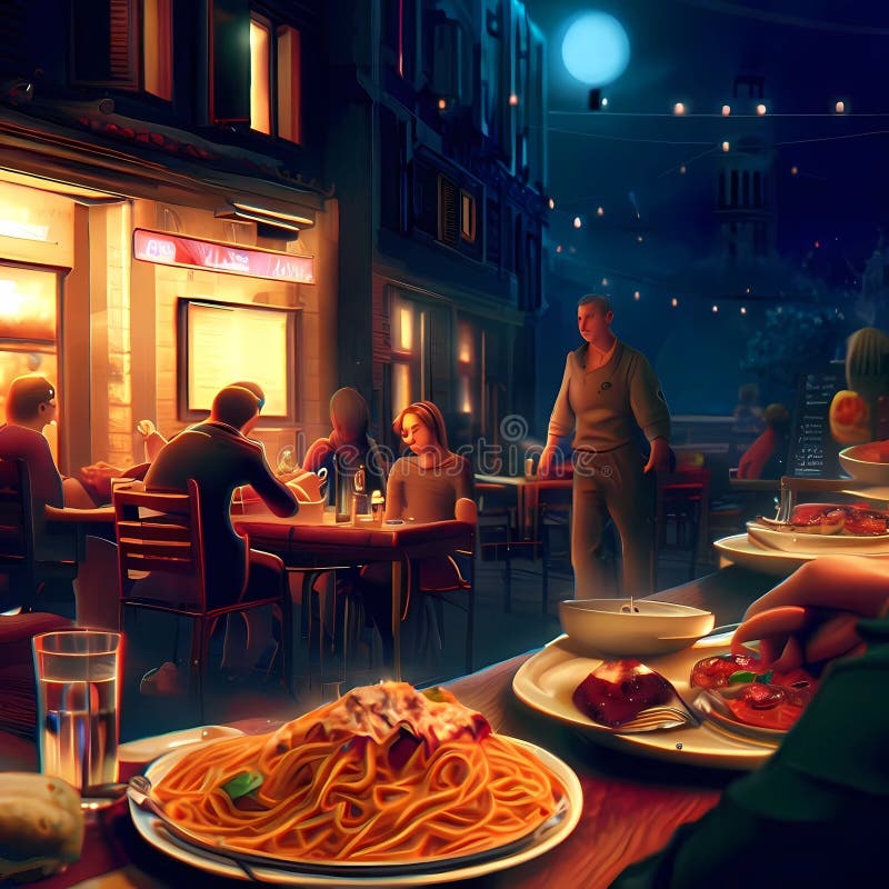 Italian Food in Public Restaurant Stock Illustration - Illustration of ...