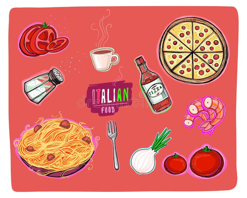 Italian Food Vector Illustration or Drawing Stock Vector - Illustration ...