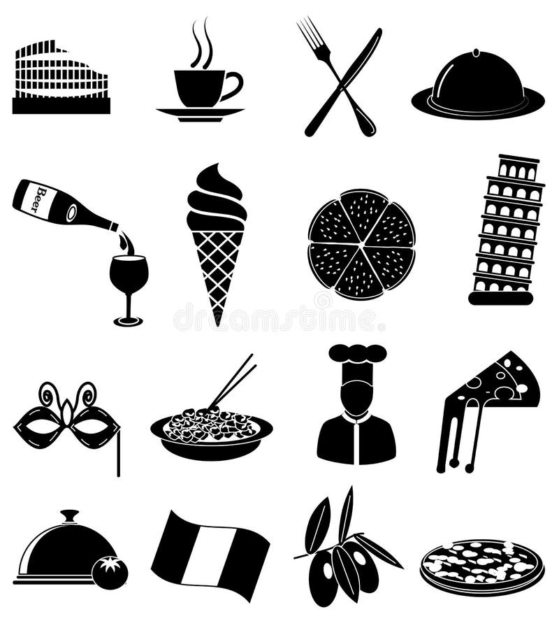 Italian foods icons set stock vector. Illustration of black - 49483128