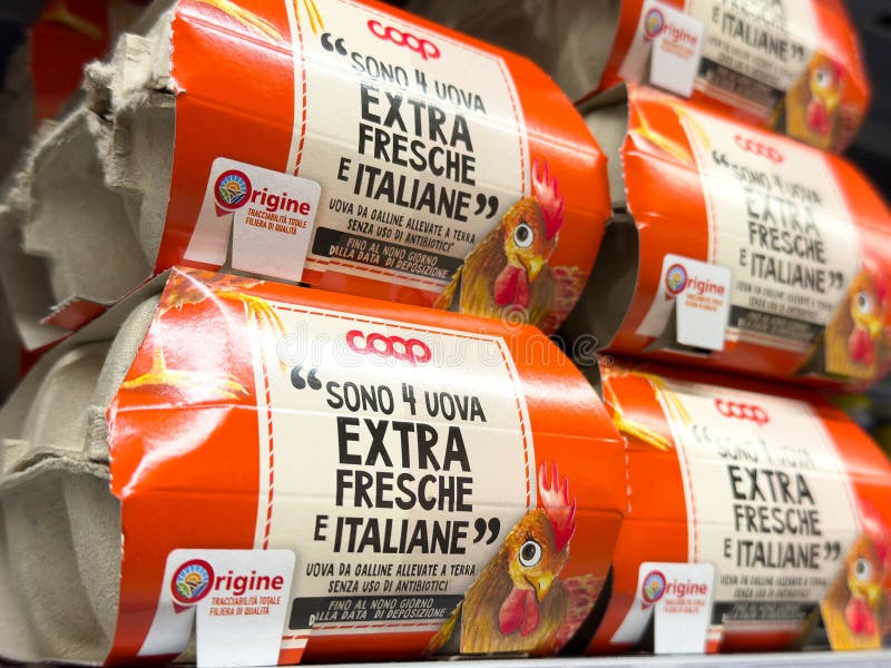 Italian Fresh Eggs Packaging in Supermarket Display Editorial Image ...
