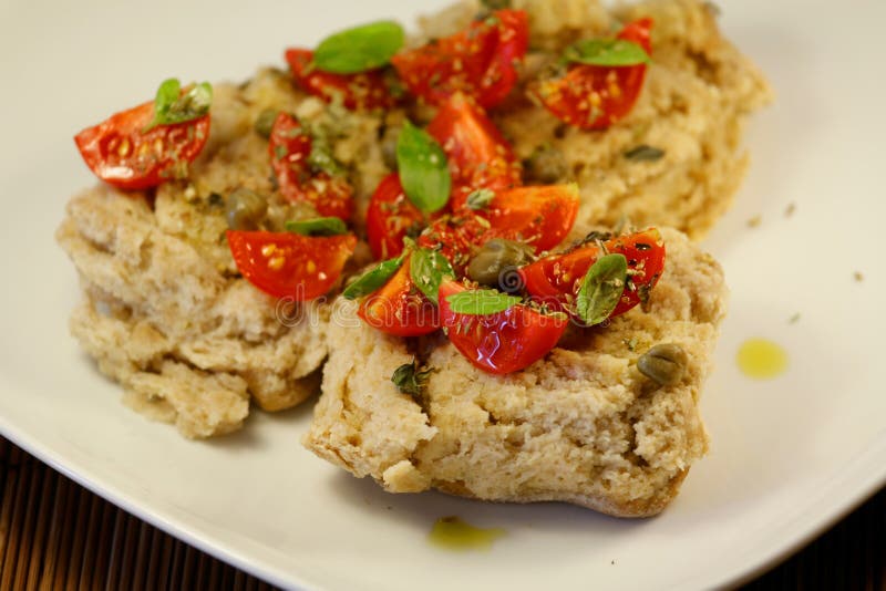 Italian Frisella with Tomatoes and Basil Stock Image - Image of ...