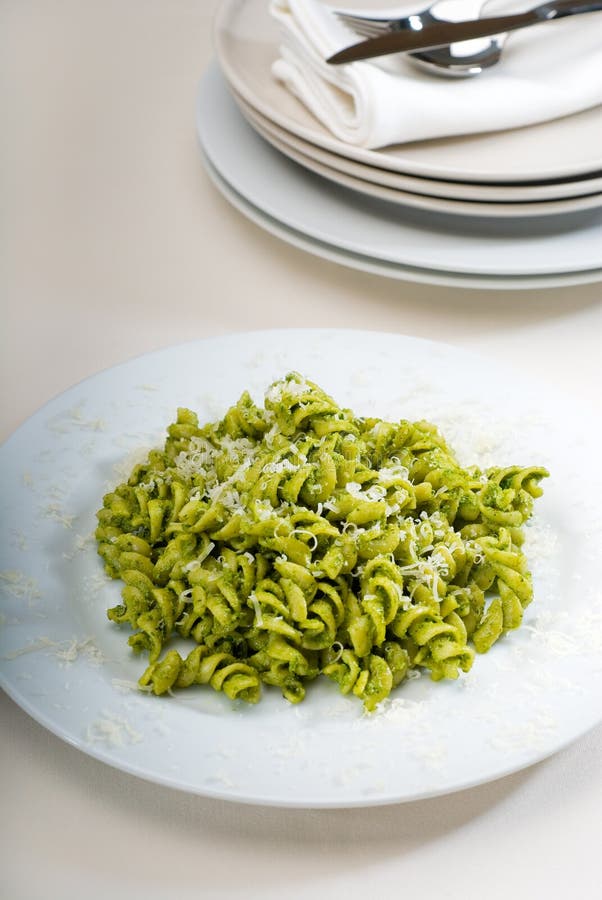 Italian Fusilli Pasta and Pesto Stock Image - Image of dinner, basil ...