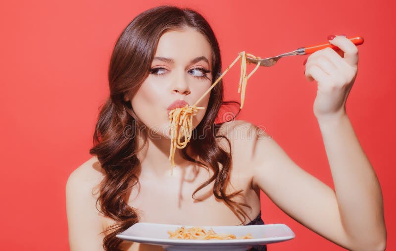 Bolognese Pasta Spaghetti Girl Italian Cuisine Woman Eating