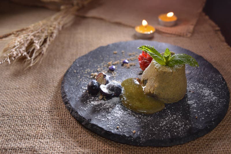 Green Tea lava molten cake stock image. Image of italian - 185780351