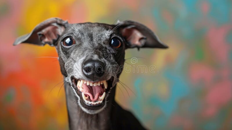 Italian Greyhound, Angry Dog Baring Its Teeth, Studio Lighting Pastel ...