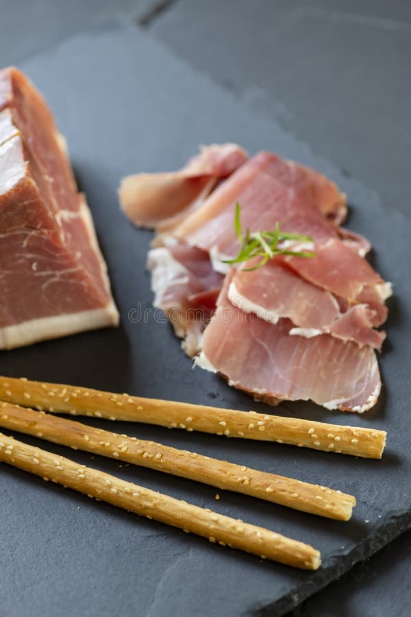 Italian Ham Served with Grissini Stock Photo - Image of delicious ...