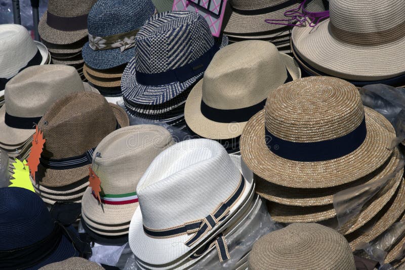 Italian hats on the market stock photo. Image of sell - 132021920