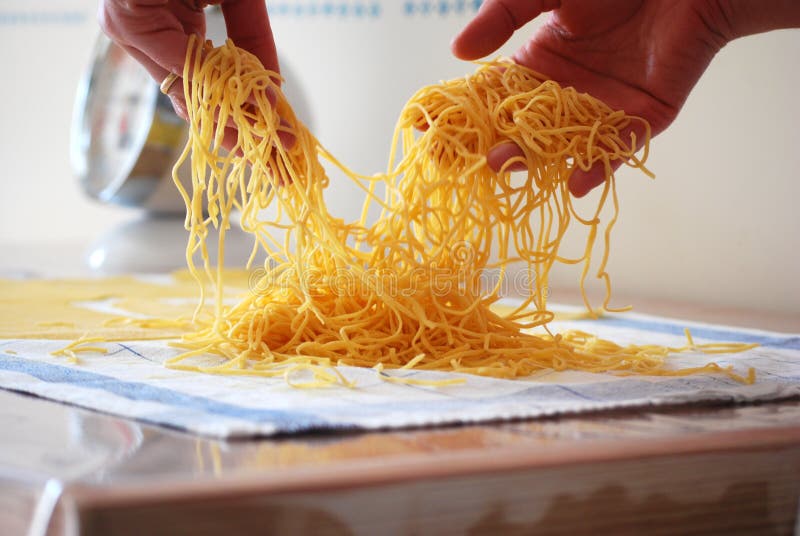 Italian Homemade Fresh Pasta Spaghetti Processing Stock Photo - Image ...