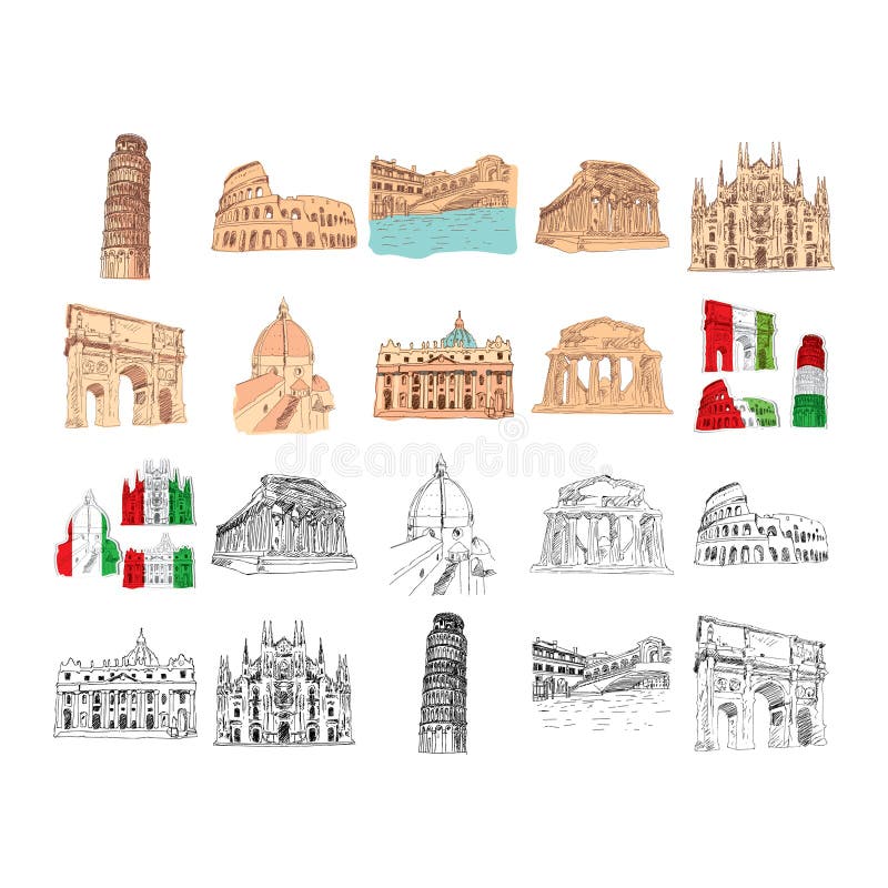 Italian Landmarks. Vector Illustration Decorative Design Stock Vector ...