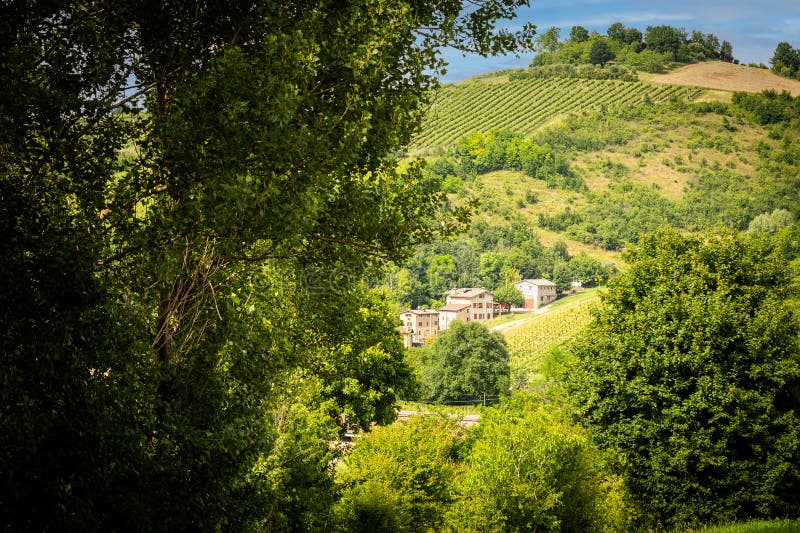 View of Rural Houses in Emilia Romagna with Rolling Hills and Lush ...