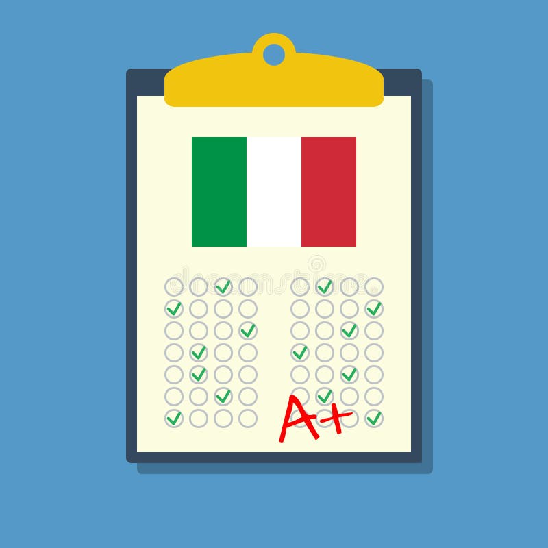 Italian Language Final Exam Test with a Plus Grade, Flat Illustration ...