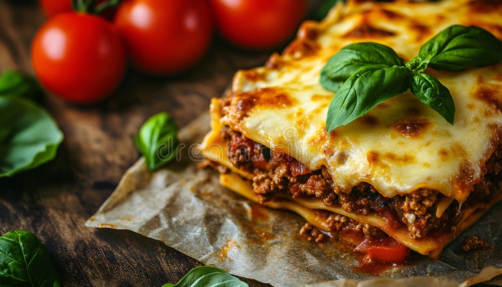 Italian Lasagna Close-up on the Table. Horizontal Rustic Style Stock ...