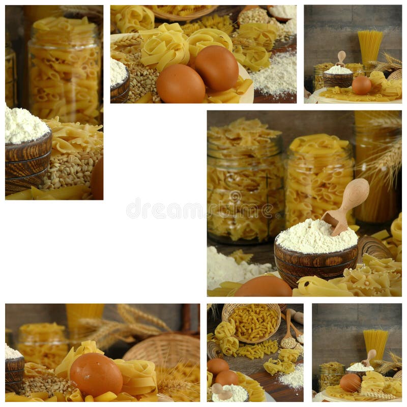 Italian Macaroni Pasta Uncooked Collage Stock Photo - Image of ...