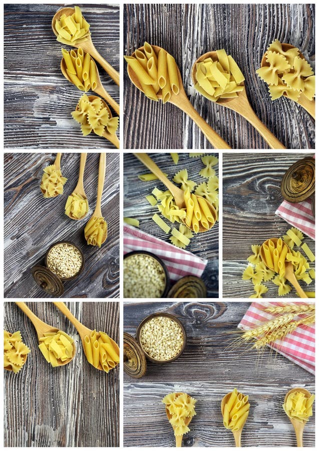 Italian Macaroni Pasta Uncooked Collage Stock Image - Image of multiple ...
