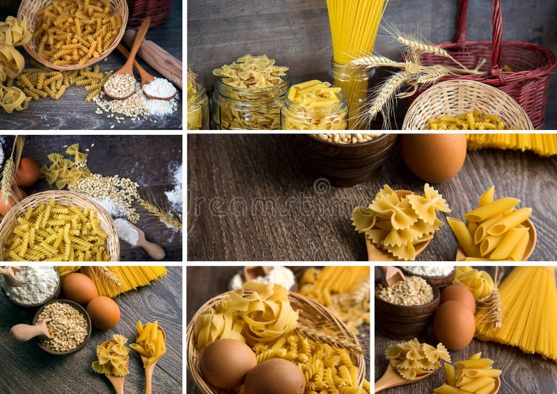 Italian Macaroni Pasta Uncooked Collage Stock Photo - Image of collage ...