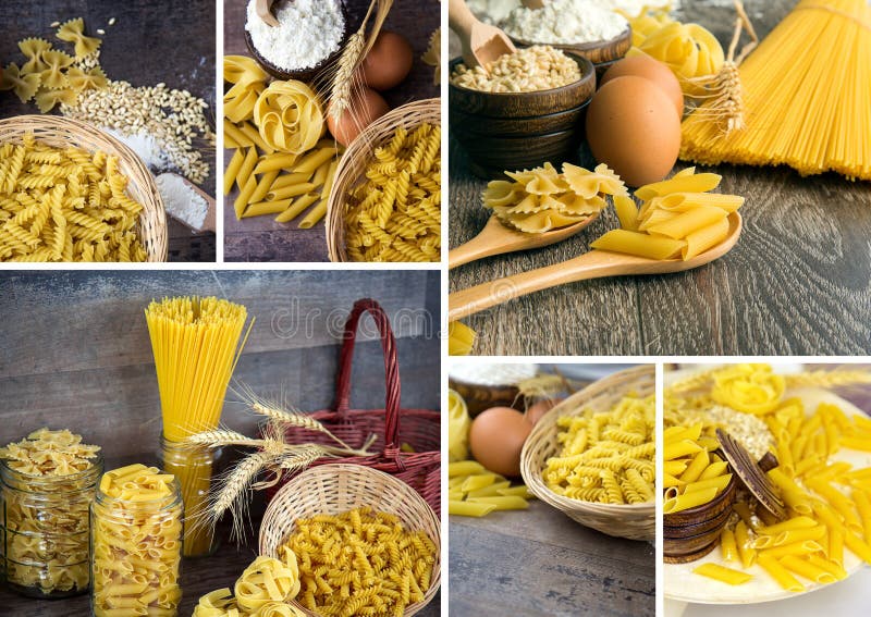 Italian Macaroni Pasta Uncooked Collage Stock Photo - Image of culinary ...