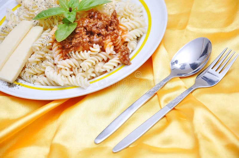 Italian Macarony with Original Ingredients, on Gol Stock Image - Image ...