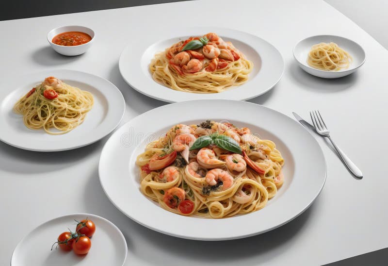 Italian Meals on Plates. Mediterranean Dishes Stock Illustration ...