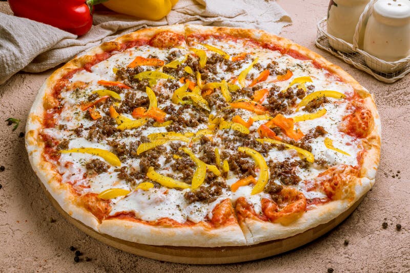Italian Meat Pizza with Pepper Stock Image - Image of crust, sausage ...