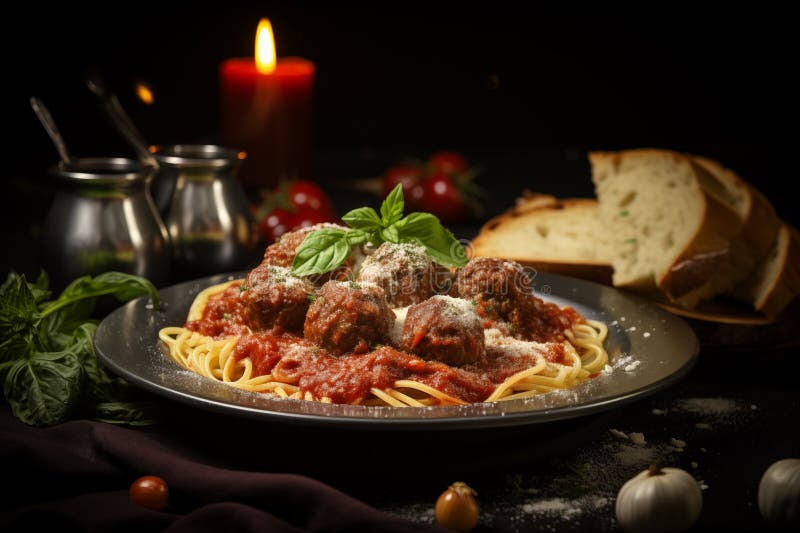 Italian Meatballs and Spaghetti by Generative AI Stock Illustration ...