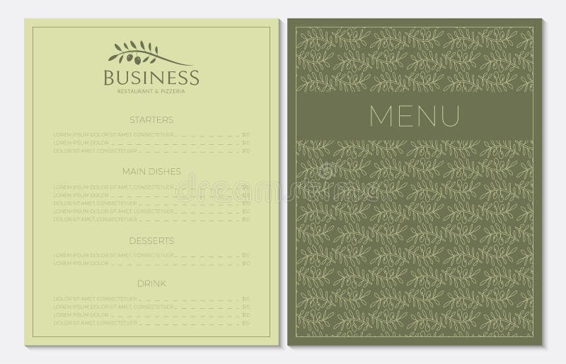 Italian Menu Card Template for Restaurants with Olive Logo Stock Vector ...