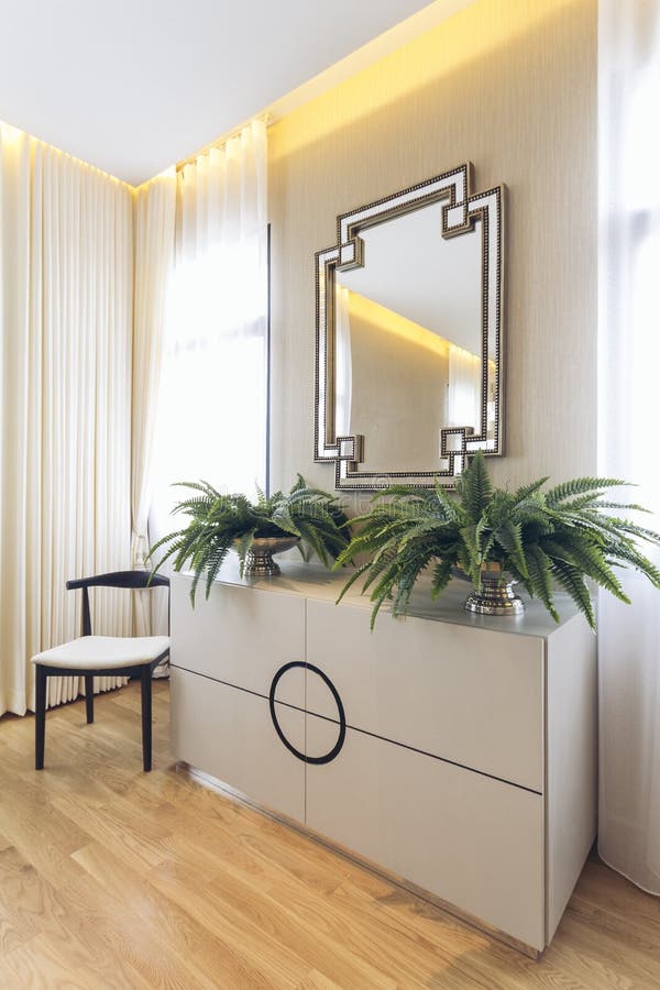 Italian Modern Model House : Decorated Mirror and Console Stock Image ...