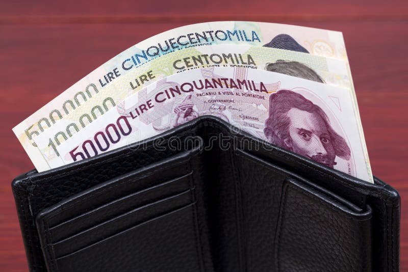 Italian Money in the Black Wallet Stock Image - Image of savings, lira ...