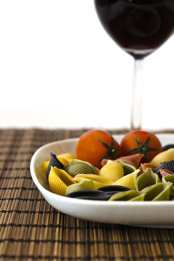 Italian Multicolor Pasta with Wine Glass Stock Photo - Image of ...