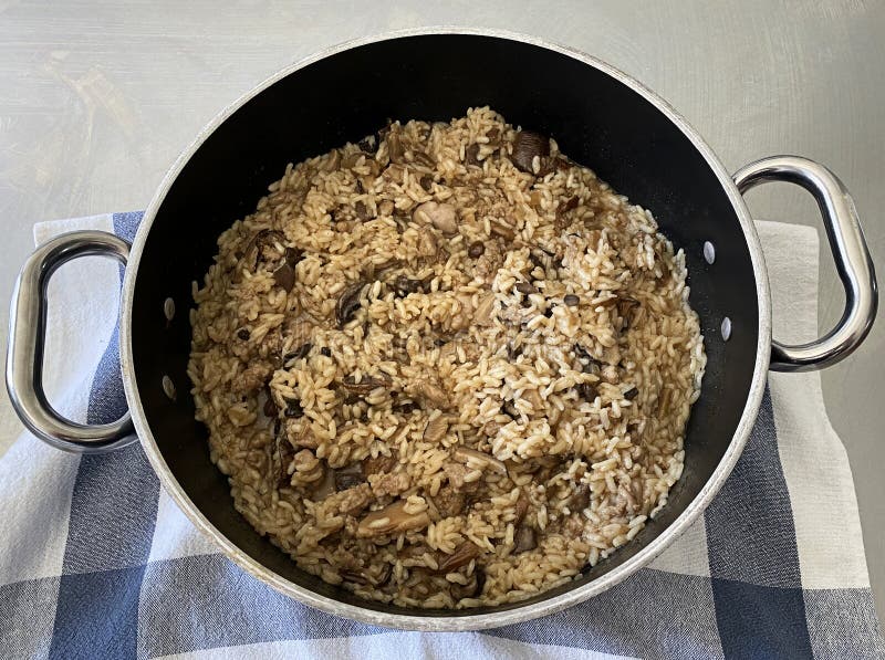 Italian Mushroom Risotto in a Large Pan Stock Image - Image of ...