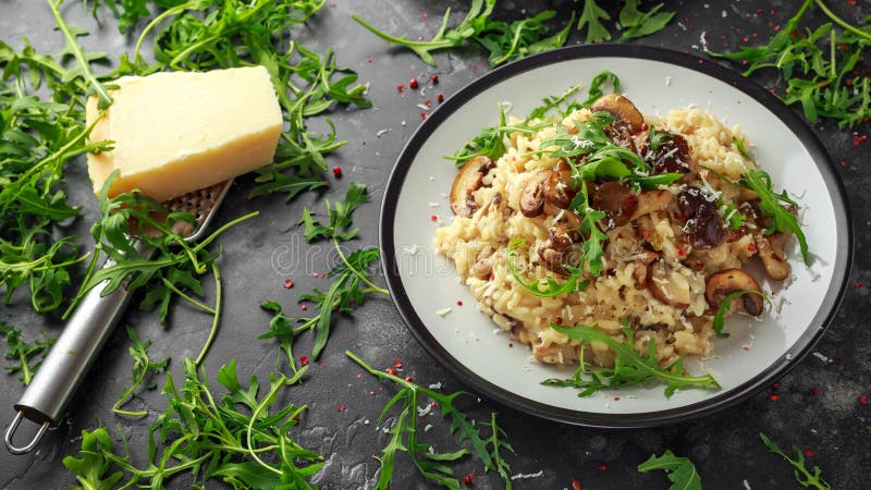 Italian Mushroom Risotto with Parmesan Cheese and Wild Rocket on Top ...